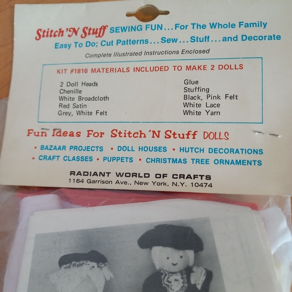 radiant crafts | Other | Vintage Colonial Doll Sewing Craft Kit Radiant ...
